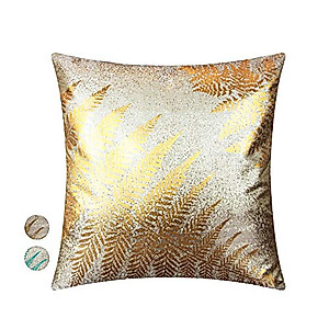 Gold Metallic Throw Pillow with Foil Leaf Design Case + Insert Gold Throw Pillow