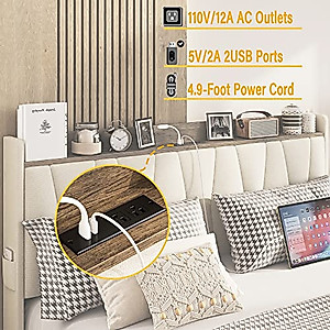 ANCTOR Full Size Bed Frame with 3 Drawers, Upholstered Platform Bed with Storage Headboard and Charging Station, No Box Spring Needed, Easy Assembly