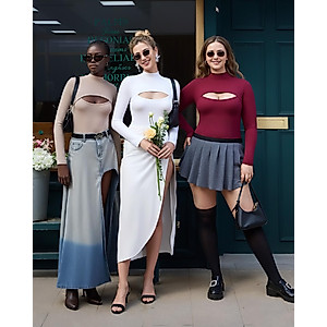 MANGOPOP Black Bodysuit Mock Neck Cutout Front Long Sleeve Tops