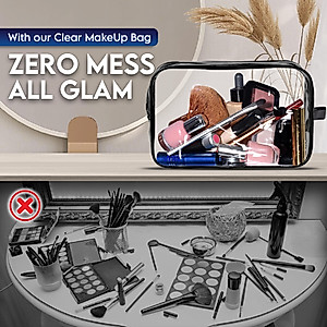 VYRL 2 Pack Clear Makeup Bag - Quart Size 3-1-1 TSA Approved Toiletry Bag with Zipper - Water-Resistant Durable PVC Clear Toiletry pouches for Carry-on Airport Travel Accessories - Black