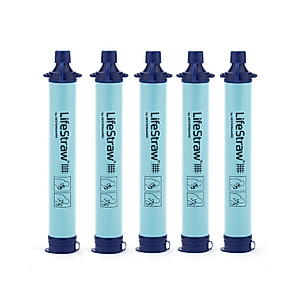 LifeStraw Personal Water Filter for Hiking, Camping, Travel, and Emergency Preparedness, 5 Pack, Blue