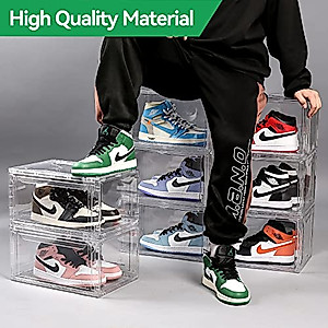 Large Shoe Organizer Storage Boxes for Closet, Fit Size 15, Clear Plastic Stackable Sneaker Containers Bins with Magnetic Door,Great Substitute for Shoe Rack,Space Saving for Entryway, Clear, 2 Pack