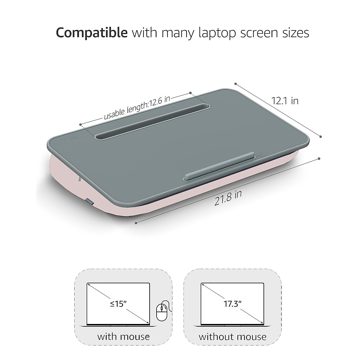 Lap Desk, Portable Laptop Lap Desk with Pillow Cushion, Fits up to 17 inch Laptop, Laptop Stand with Device Ledge and Phone Holder, for Home Office, Gray, ISTUDYNITURE……