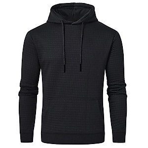 YuKaiChen Men's Hoodies Pullover Casual Plaid Jacquard Kangaroo Pockets Drawstring Long Sleeve Hooded Sweatshirts Black M