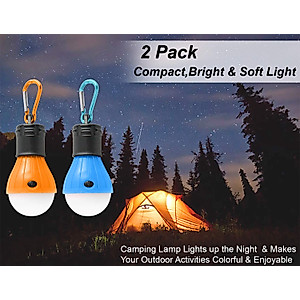 Home-X LED Camping Lights, Power Outage Supplies, Indoor/Outdoor Battery-Operated LED Lights with Hooks, Set of 2, Each 5" L x 2 ¾” W x 2 ¾” H, 1 Blue, 1 Orange