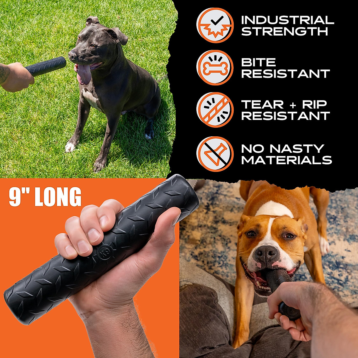 Monster K9 Indestructible Chew Stick - Lifetime Replacement - Medium & Large Breeds - Ultra Durable for Aggressive Chewers - Chew, Tug, & Fetch Dog Toy - Made in USA - 9in. x 1.75in.