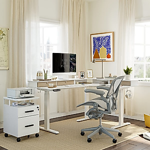 FEZIBO 2-Drawer File Cabinet with Lock for Home Office, Rolling Filing Cabinet, Under Desk Home Office File Cabinet for A4, Letter Size, Printer Stand, Wooden Storage Mobile File Cabinet, White