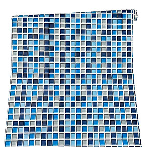 Yifely Royal Blue Mosaic Kitchen Cupboard Decor Paper Self-Adhesive Shelf Liner Countertop Sticker 17.7 Inch by 9.8 Feet