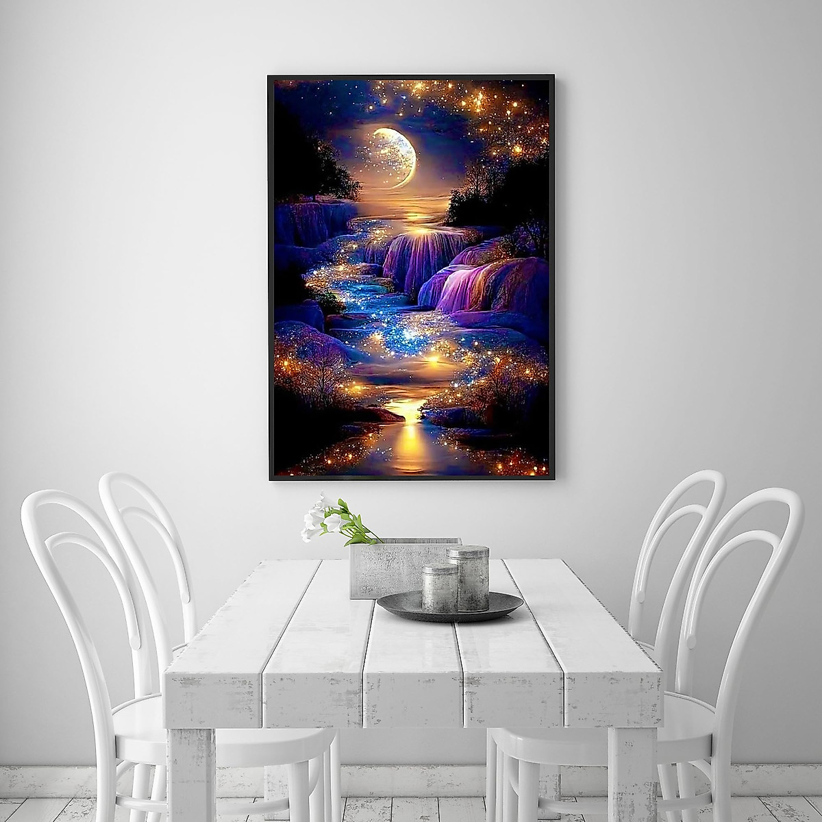 CHWGLFGG 5D Diamond Painting Kits for Adults Beginners, Moonlight Waterfall Diamond Art Kits, DIY Full Round Drill Night Moon Landscape Paint with Diamonds Gem Art, Home Wall Decor 12 x 16 Inch
