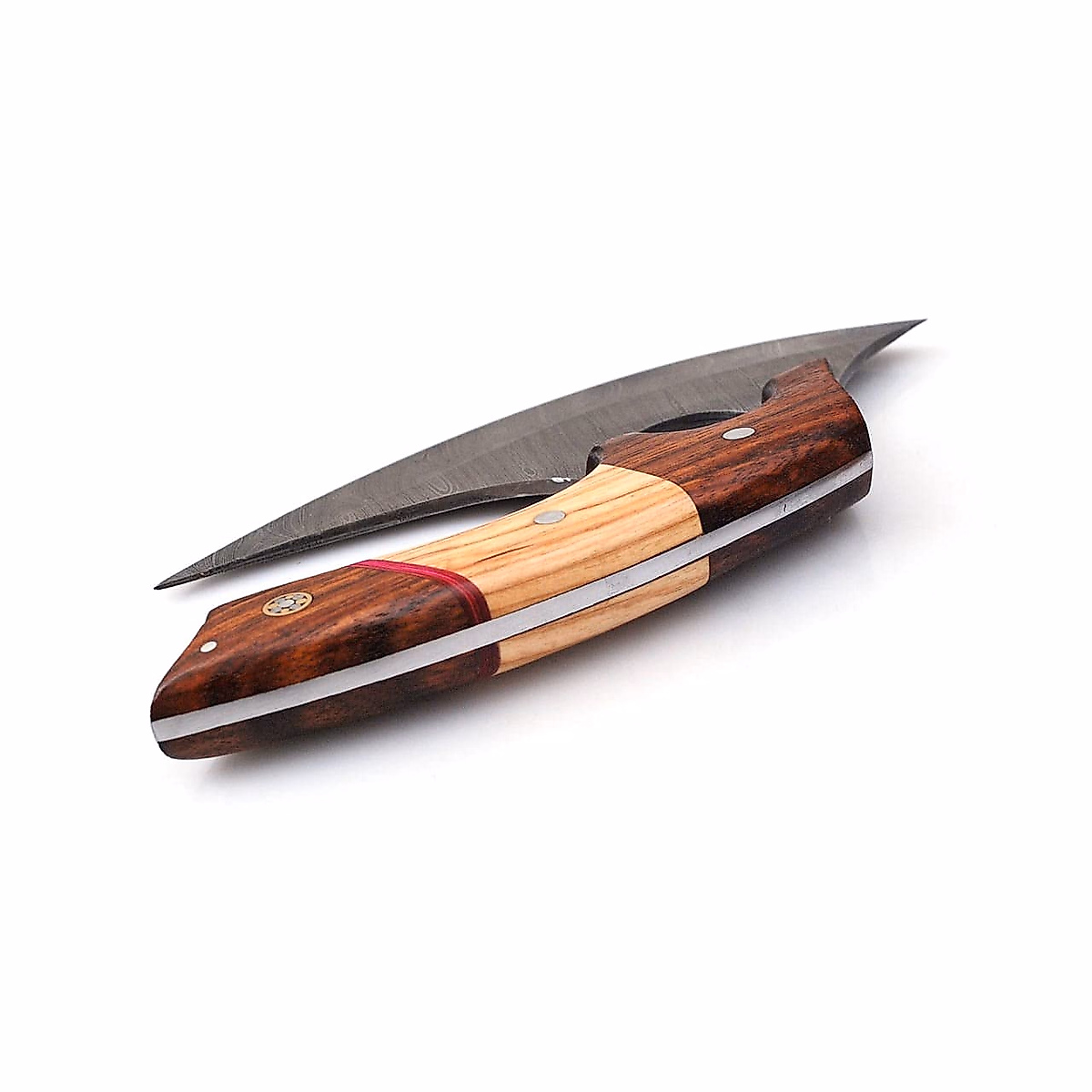 Bushcraft Custom Handmade Damascus Steel Ulu Knife - Best Alaskan Damascus Ulu Knife With Sheath - Multi-Purpose Damascus Knives For Skinning, Hunting, Chopping, (Rose Wood & Olive)