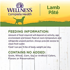 Wellness Complete Health Natural Wet Canned Dog Food, Lamb & Sweet Potato, 12.5-Ounce Can (Pack of 12)