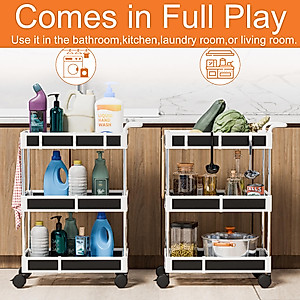 NUNET Under Sink Organizer w. Locking Casters & Handle 2/3/4 Tier Adjustable Small Rolling Cart Cabinet Storage Large Capacity Moving Cart w. Wheels for Kitchen, Bathroom, Countertop (2 Pack 2 Tier)