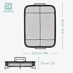 Navaris Air Fry Oven Tray - Grill Rack for Oil Free Frying - Roasting Chips Nuggets Meat Fish - Air Fryer Oven Basket for Vegetables - Non-Stick Frying Grill Basket - Black