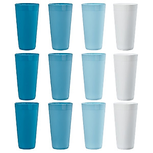 US Acrylic Newport 32 ounce Unbreakable Plastic Stackable Iced-Tea Tumblers in Blue Sky | Set of 12 Drinking Cups | Reusable, BPA-free, Made in the USA, Top-rack Dishwasher and Microwave Safe