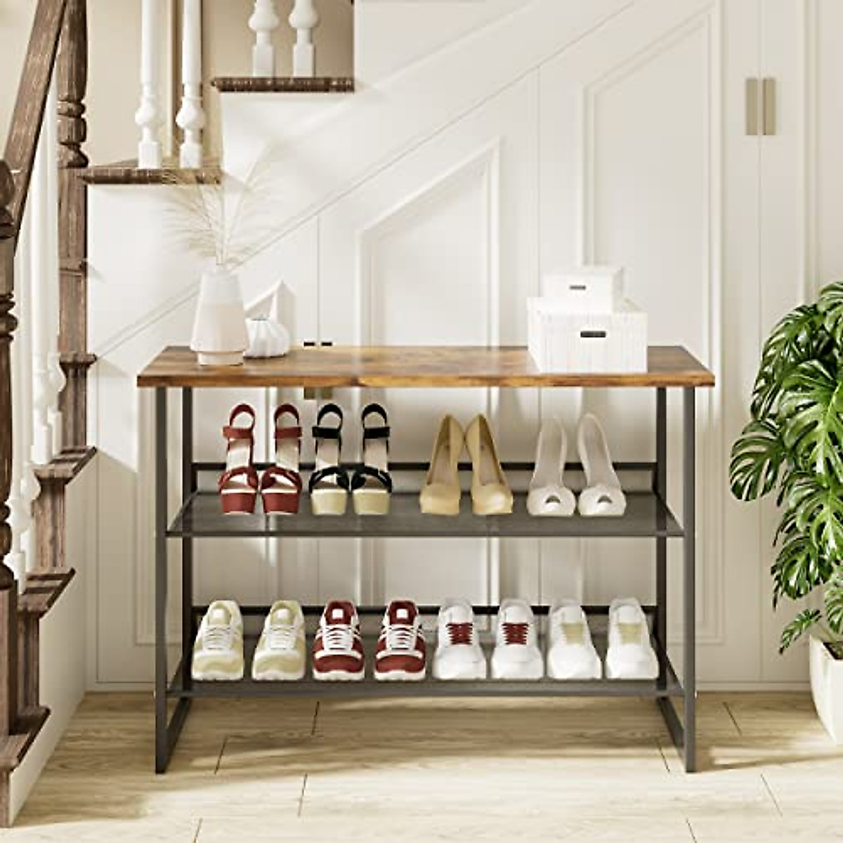 Garden 4 you 3-Tier Tilting Adjustable Freestanding Shoe Rack 6-8 Pairs 29 in Length for Durability and Stability for Entryways, Hallways, Closets, Dormitory Rooms, and Industries