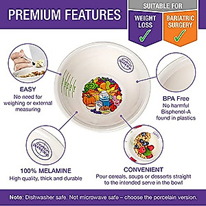 Bariatric Surgery Bowl + 8 inch Plates - Melamine twin Set Protects Stomach Pouch Size for Calorie Controlled Weight Loss For Post Sleeve Gastrectomy, Gastric Bypass, Bariatric Surgery must haves
