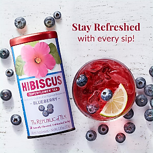 The Republic of Tea Hibiscus Blueberry Superflower Herbal Tea, 36 Tea Bag Refill