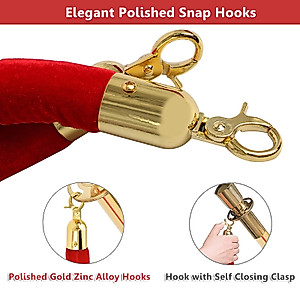 LVYIHAN 2 Pack Velvet Stanchion Rope Red, 5 Ft Crowd Control Ropes Barrier with Gold Hooks, Hanging VIP Rope for Party Decoration
