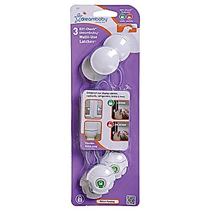 Dreambaby Ezy-Check Multi-Use Latch - Child Safety Locks for Cabinets, Fridge, & Cupboards - with Adhesive Backing - White (3 Pack)