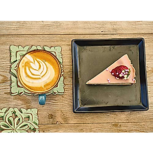 Farmhouse Decor Wood Coasters for Drinks - Kitchen Table Drink Coaster Set of 4 (Square Carved Blossom Sage Green)