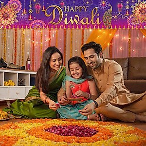 Avezano Large Happy Diwali Banner 98.4 x19.6 Inch Indian Festival of Light Diwali Yard Sign Banners Deepavali Diwali Party Decorations Garden Outdoor Photo Booth Backdrop