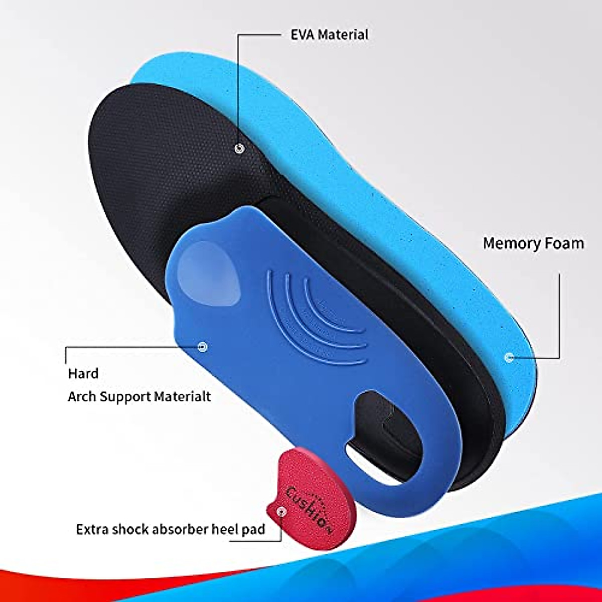 Walkomfy Heavy Duty Support Pain Relief Orthotics - 210+ lbs Plantar Fasciitis High Arch Support Insoles for Men Women, Flat Feet Orthotic Insert, Work Boot Shoe Insole, Absorb Shock with Every Step