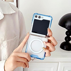 MGKESOSP Case for Samsung Galaxy Z Flip 5 with Hinge Protection,Wireless Charging Support,Lightweight Z Flip 5 Phone case Compatible with MagSafe (Blue)