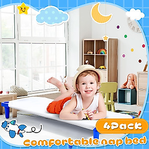 Geetery Stackable Daycare Cots with Sheets for Kids Include 54" L x 23" W Toddler Nap Cots for Sleeping and Daycare Sheets for Nap(Blue, 8 Pcs)