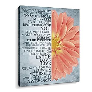Kas Home Sunflower Wall Decor Inspirational Quotes Canvas Wall Art Rustic Farmhouse Sunflower Artwork for Bathroom Bedroom Office Kitchen Framed Ready To Hang (12 X 15 inch, Red - Flower)