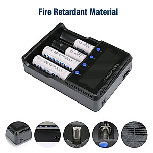 Universal Smart Battery Charger 4 Bay for Rechargeable Batteries NiMH NiCd AA AAA C Li-ion LiFePO4 IMR 18650 21700 20700 26650 14500 16340 18500 10440 18350 RCR123a LCD Display UL Listed