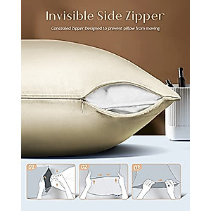 100% Mulberry Silk Pillowcase for Hair and Skin 22 Momme 6A Silk Pillow Case Zippered Soft Smooth Cooling -Standard Size 20"X 26"-with Eye Mask and Laundry Bag, Luxury Gift Set(Beige 1pc)