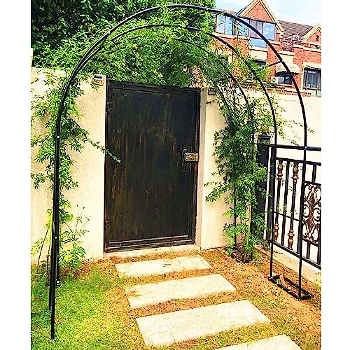 Heavy Duty Metal Garden Arch, Rose Arches Arbor Flower Stand, Wedding Arch Party Ceremony Decoration Climbing Plant Support Trellis, with Base,White,W1.2M*H2.2M