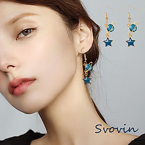 Svovin 16 Pairs Moon Star Earrings for Women Dangle Earth Planet Asymmetrical Drop Earrings Astronaut Spaceman Stud Earrings Jewelry