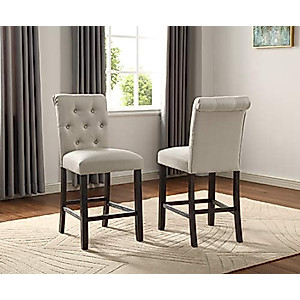 Roundhill Furniture Aneta Antique Black Finished Wood 5-Piece Counter Height Dining Set, Tan