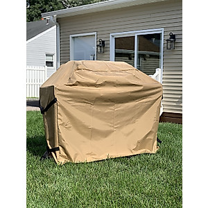 Comp Bind Technology Grill Cover, Compatible with Dyna-Glo 5 Burner Gas Grill Model DGH474CRP, Tan Padded Outdoor and Waterproof Cover Dimensions 55.2''W x 23.9''D x 47''H by Comp Bind