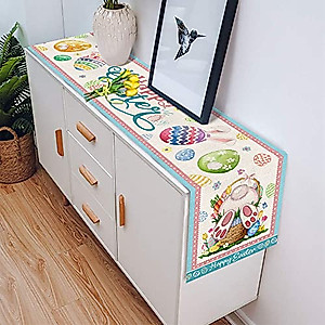 pinata Easter Table Runner, Happy Easter Table Runner 72 Inch, Burlap Bunny Dresser Scarves for Kitchen, Small Rabbits Egg Linen Table Cloth for Holiday, Seasonal Spring Table Decor for Dinning Room