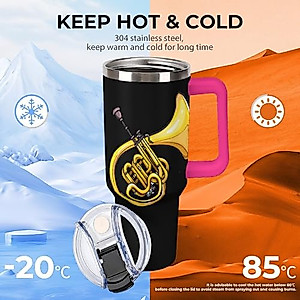 French Horn 40 Oz Tumbler Insulated Stainless Steel Water Bottle Travel Mug Car Cup with Handle And Straw