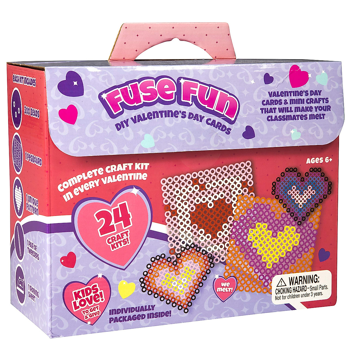 Heart Themed Fuse Bead Kits (24ct)- Perfect Goodie Bag Party Favors for Kids Birthday Party - Each Includes Pixel Art Craft Activity w Perler Beads - Kids Multi-Item Party Favor Packs for Boys & Girls