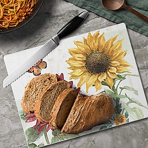 CounterArt Sunflower Splendor 3mm Heat Tolerant Tempered Glass Cutting Board 10” x 8” Manufactured in the USA Dishwasher Safe