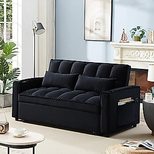 3 in 1 Loveseat Sofa W/Pull Out Sleeper Couch Bed, 2 Seater Sofa & Couch Tufted Upholstered Adjustable Backrest Futon Convertible Sleep Daybed for Living Room