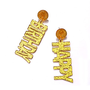 Birthday Earrings Acrylic Glitter HAPPY BIRTHDAY Letter Drop Dangle Earrings for Women Jewelry Party Festive Gifts (Gold)