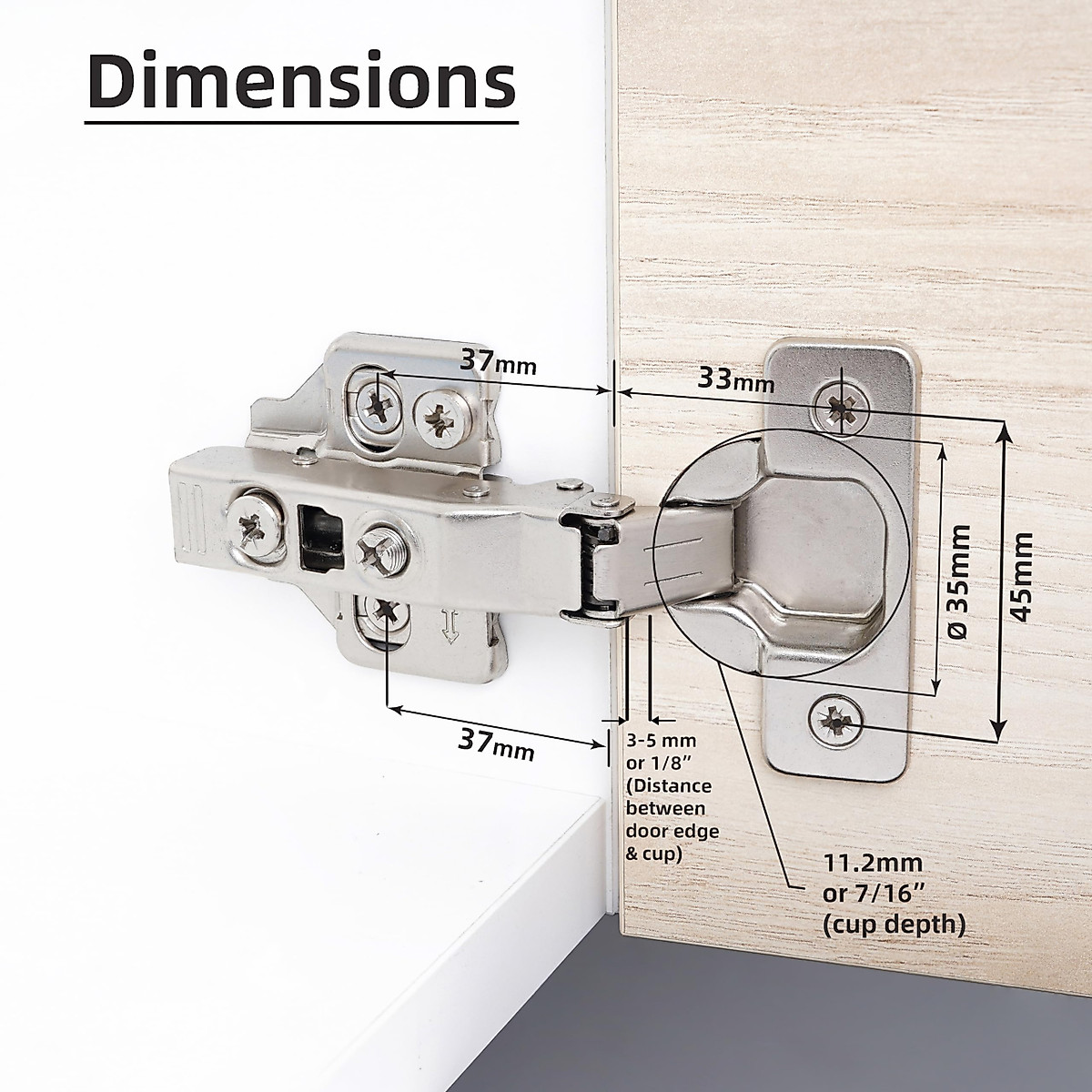 DecoBasics Full Overlay European Soft Close Cabinet Hinges for Kitchen Cabinets (10 Pcs) -105° Frameless Concealed Cabinet Door Hinge -3 Way Adjustability & Clip on Plate for Easy Installation
