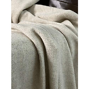 Eikei Wool Throw Blanket Geo Herringbone Pattern Oversized Couch Throw Blanket Fringe Trim Soft Merino Woolen Afghan Minimalist Style Lightweight Machine Washable (Light Beige, 55Wx78L)