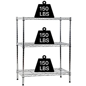 Yewuli 3 Tier Shelf Storage Rack Metal Wire Shelving Unit Steel Short Shelves for Storage, Adjustable Shelf Metro Shelving 450lbs Capacity for Kitchen Garage, 23Lx13.2Wx30.2H Chrome