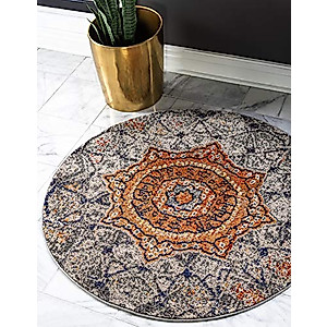 Unique Loom Vita Collection Modern Over-Dyed Center Medallion Vintage Area Rug, 8 ft x 8 ft, Gray/Ivory