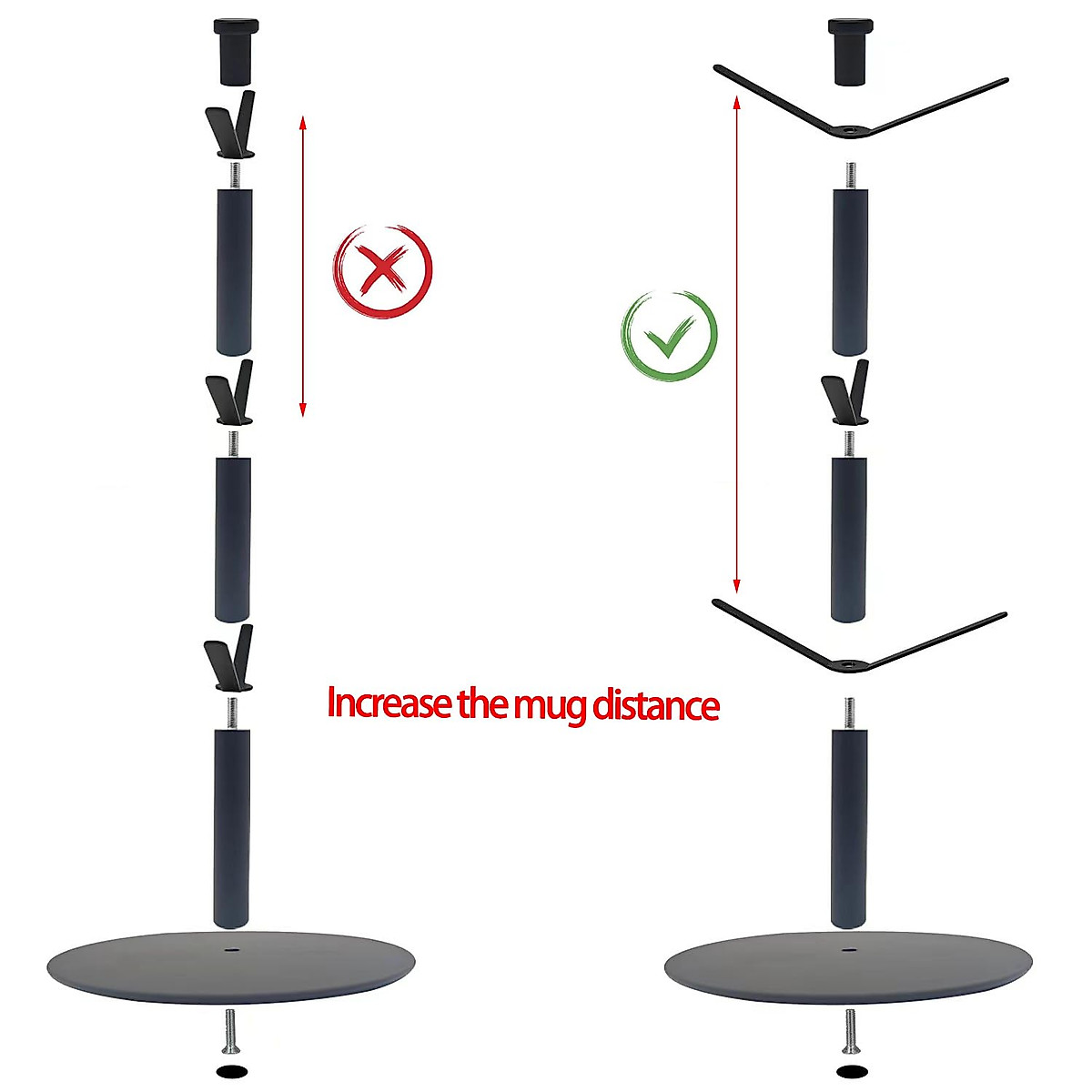 KEWANNO Black Mug Holder Tree, Coffee Mug Holder Countertop, Coffee Cup Holder with 6 Hooks, Weighted Coffee Tree Mug Holder for Counter, Coffee Mug Stand