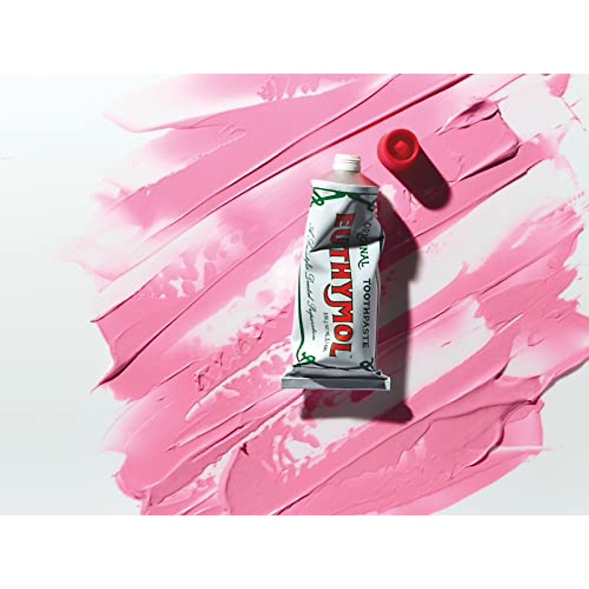 [Euthymol] Natural Flouride-Free Formula/Strong Mint Flavor for Fresh Breath, 3.7 oz | Classic Pink Toothpaste for Fresh Breath, Plaque & Tartar Remover | Travel Size Aluminum Recyclable Tube