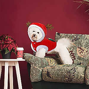 Dog Christmas Costume Antlers Dog Dresses Red Pet Hoodie with Buttons Rabbit Star Christmas Tree Cat Christmas Holiday Outfit Velvet Pet Fall Winter Clothes Pet Costumes for Small Medium Dogs Cats (M)