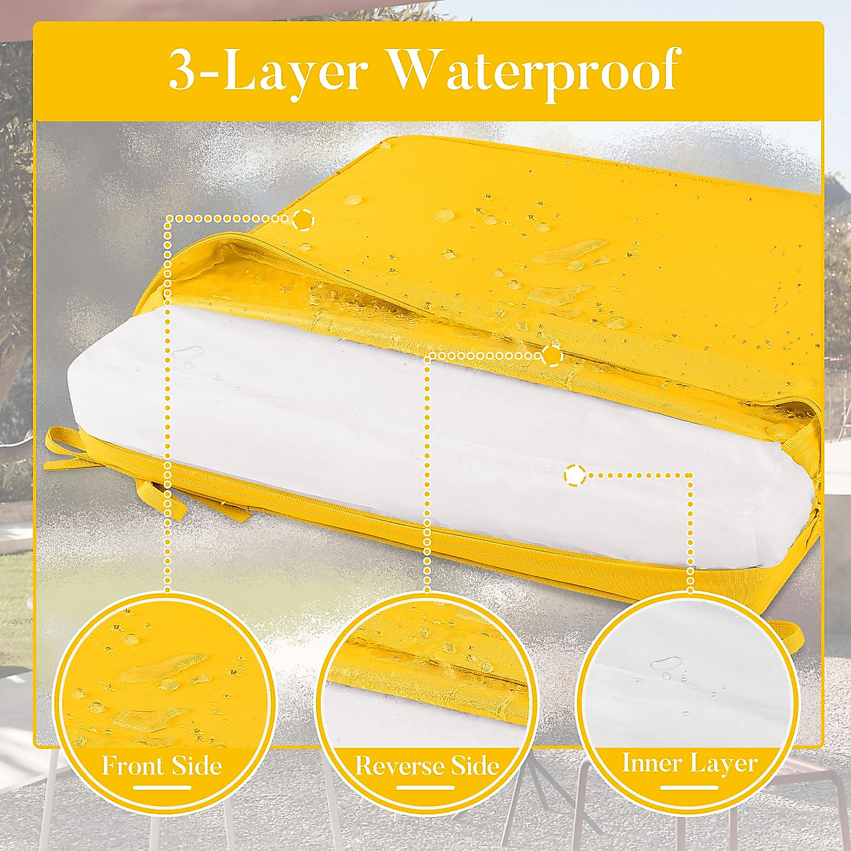 Basic Beyond Outdoor Chair Cushions for Patio Furniture, Waterproof Outdoor Seat Cushions Set of 4 19 x 19, Patio Chair Cushions Set of 4 with Ties and Handle, Yellow