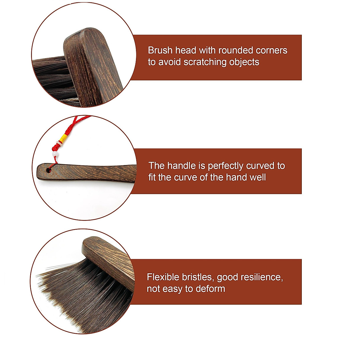 Hand Broom Cleaning Brush, Dusting Brush for Cleaning, Wood Block Hand Brush, Soft Bristle Cleaning Brush for Car Bed Furniture Clothes Garden Couch Draft Wooden Handle with a Nice Lanyard